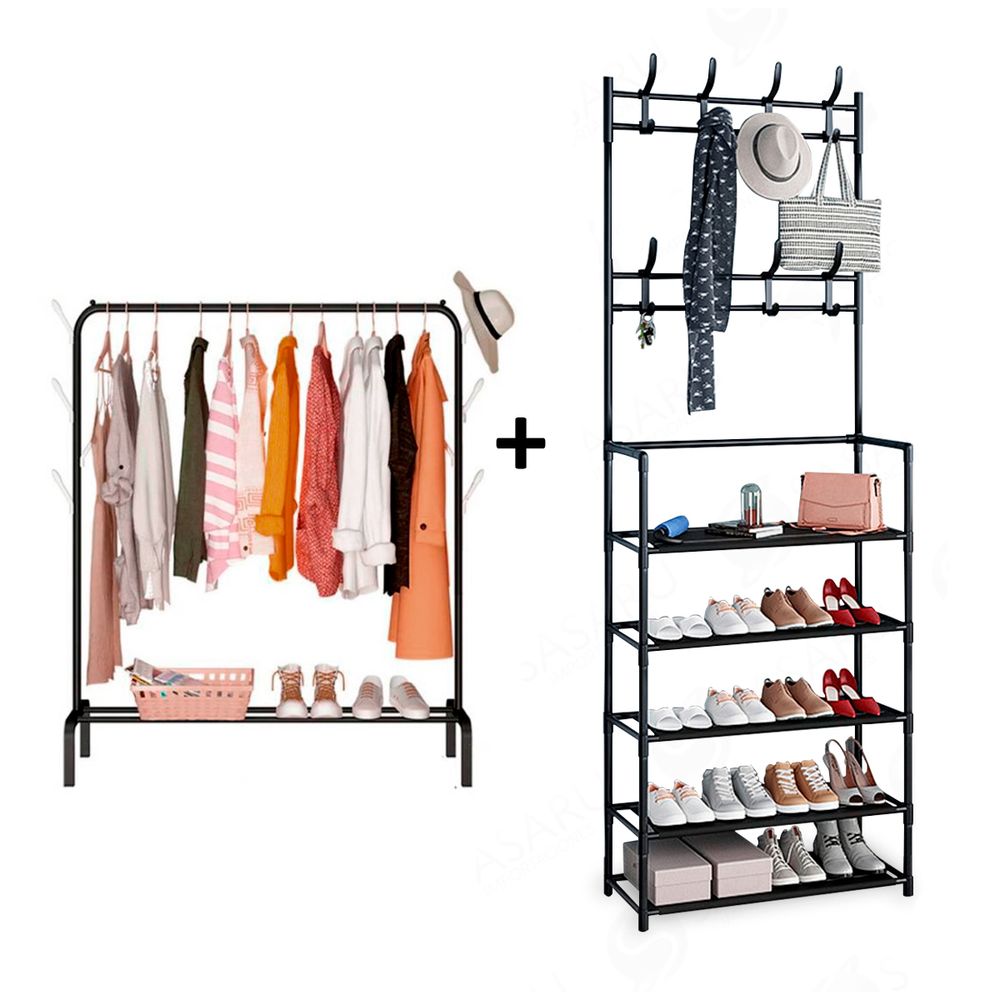 Exhibidor de Ropa con Perchero Negro + Zapatera Organizadora con ...